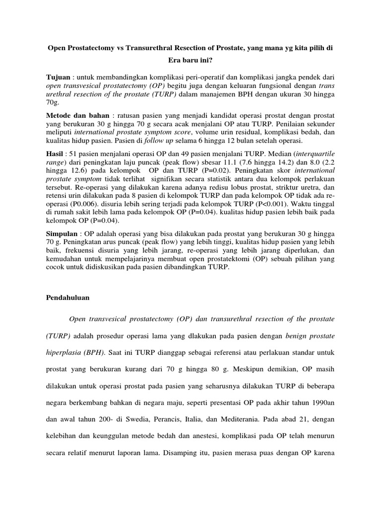 Perbandingan OP dan TURP pada BPH | PDF | Kesehatan Holistik