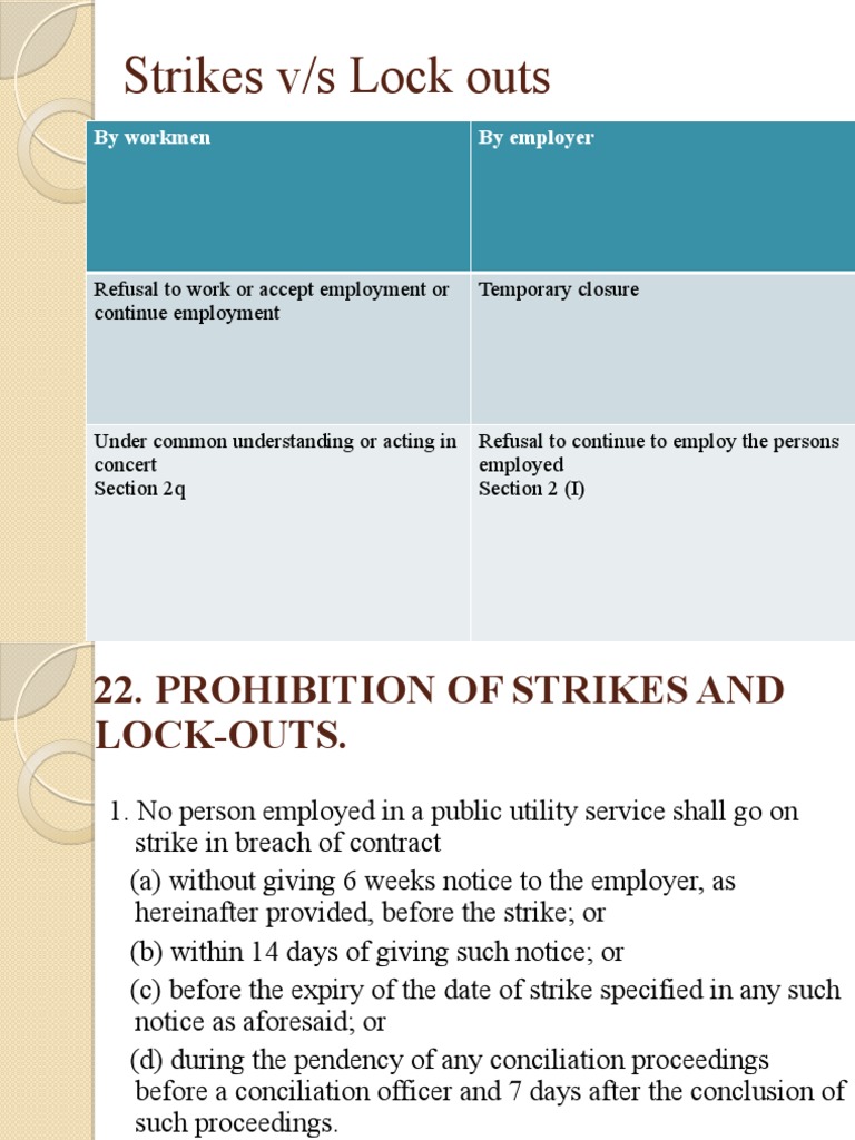 Strikes V/s Lock Outs: by Workmen by Employer | PDF | Lockout (Industry ...
