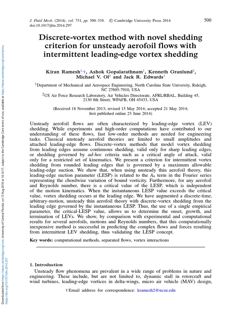 Discrete-Vortex Method With Novel Shedding Criterion For Unsteady Aerofoil Flows With ...