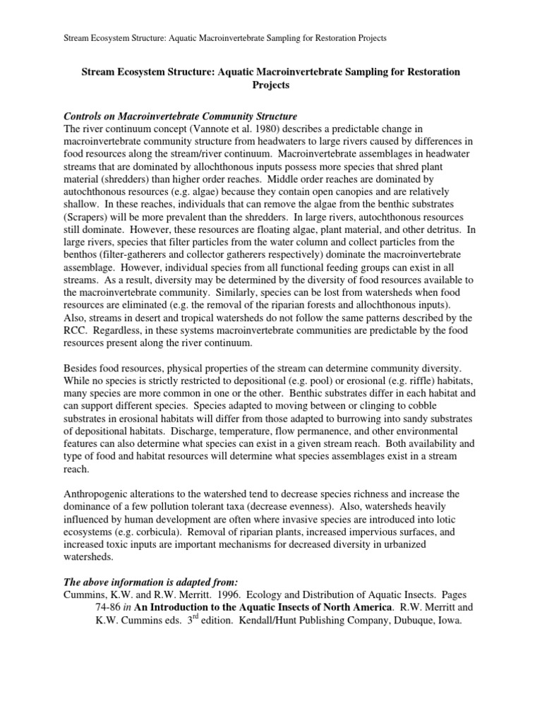 Stream Ecosystem Structure: Aquatic Macroinvertebrate Sampling For Restoration Projects ...