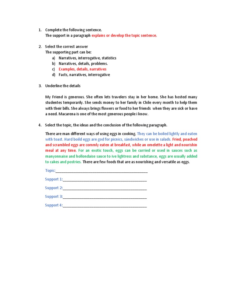 Explains or Develop The Topic Sentence | PDF
