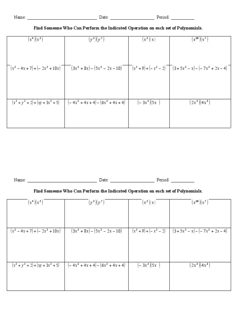 Polynomial Operations Worksheet | PDF | Teaching Mathematics
