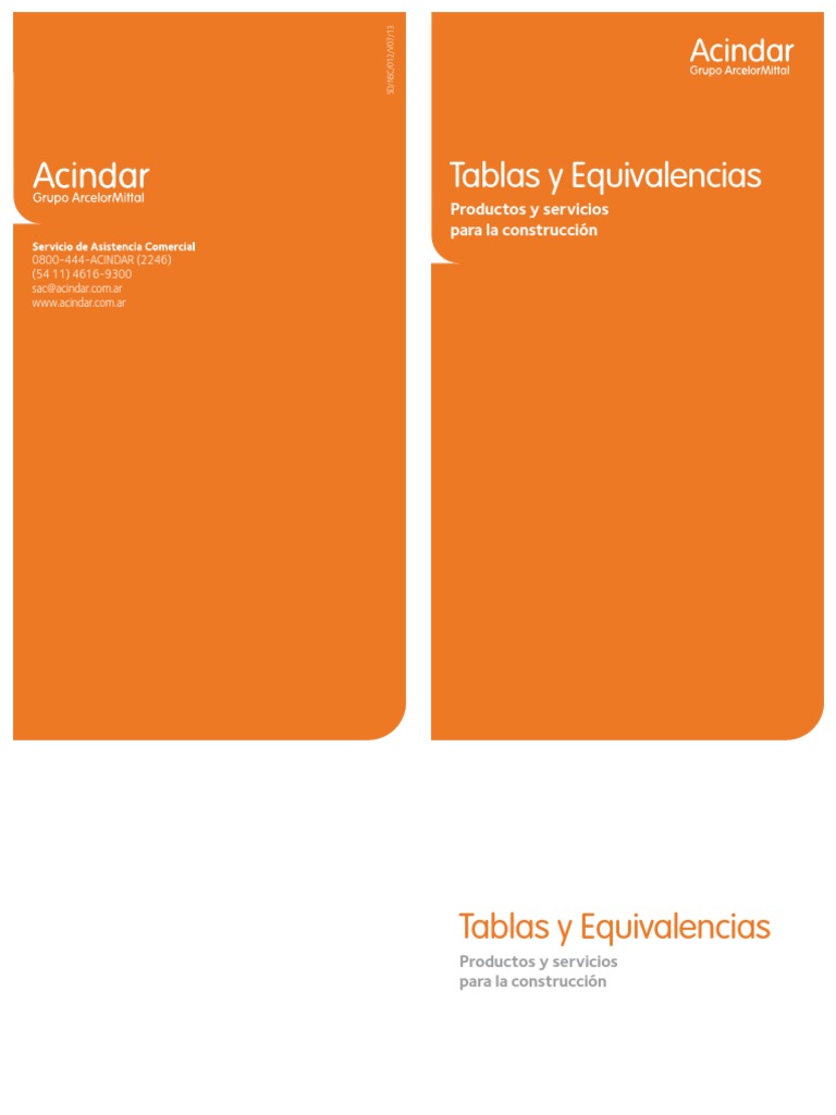 Tablas y Equivalencias Acindar | PDF | Concreto reforzado | Hormigón