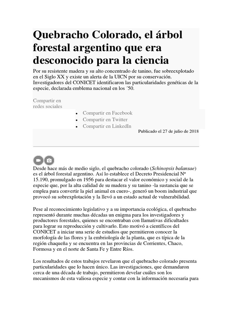 Quebracho Colorado | PDF | Biología | Organismos