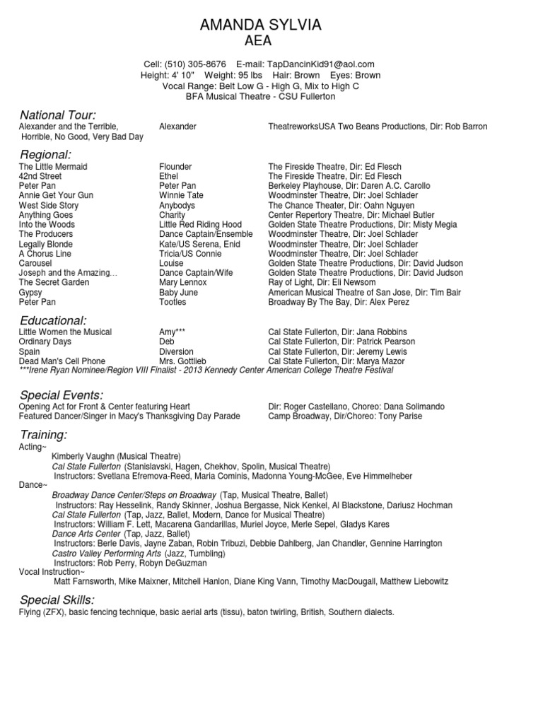 Amanda Sylvia Resume | PDF | Entertainment | Theatre