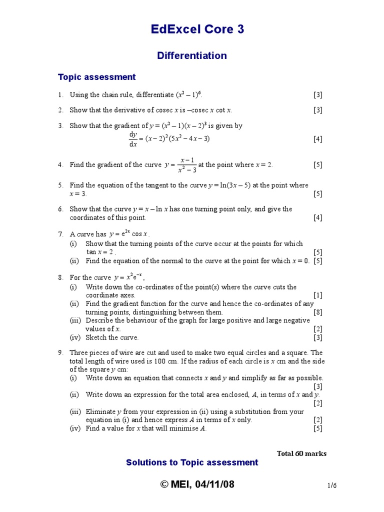 C3 Differentiation Topic Assessment | PDF | Derivative | Trigonometric Functions