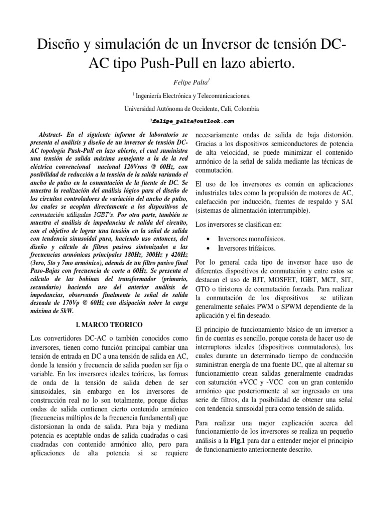 Diseño de Inversor DC-AC Push-Pull | PDF | Inversor de energia | Transformador