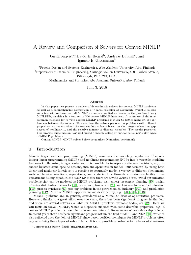 Convex MINLP Review 2018 | PDF | Mathematical Optimization | Linear ...