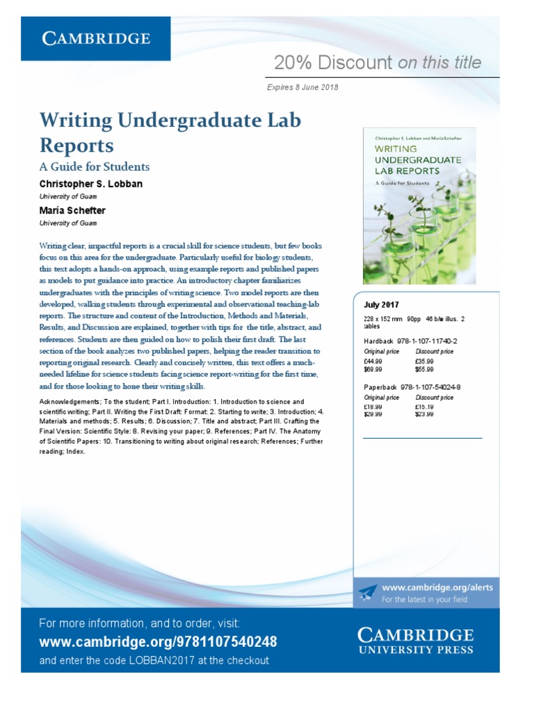 Writing Undergraduate Lab Reports: 20% Discount | PDF | Science | Books