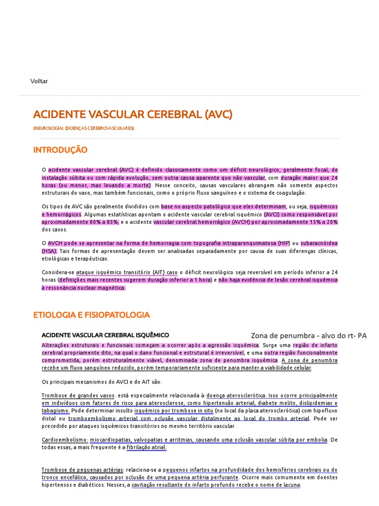 Resumo AVC.pdf | AVC | Hipertensão