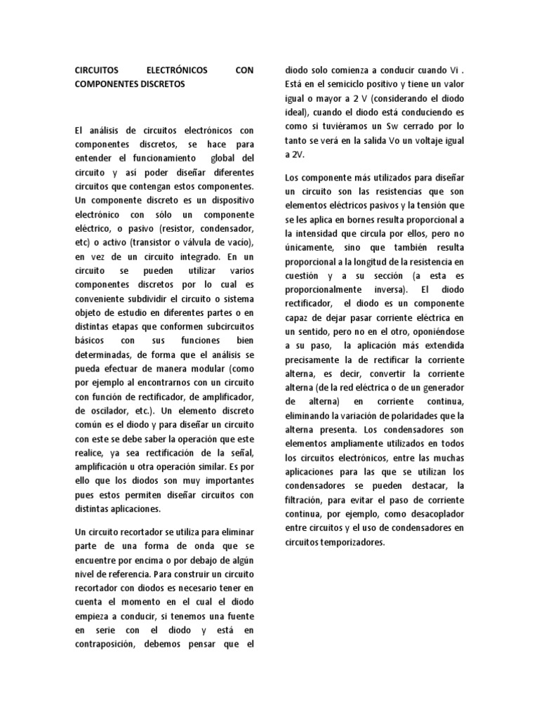 Análisis de Circuitos con Componentes Discretos | PDF | Diodo | Electrónica