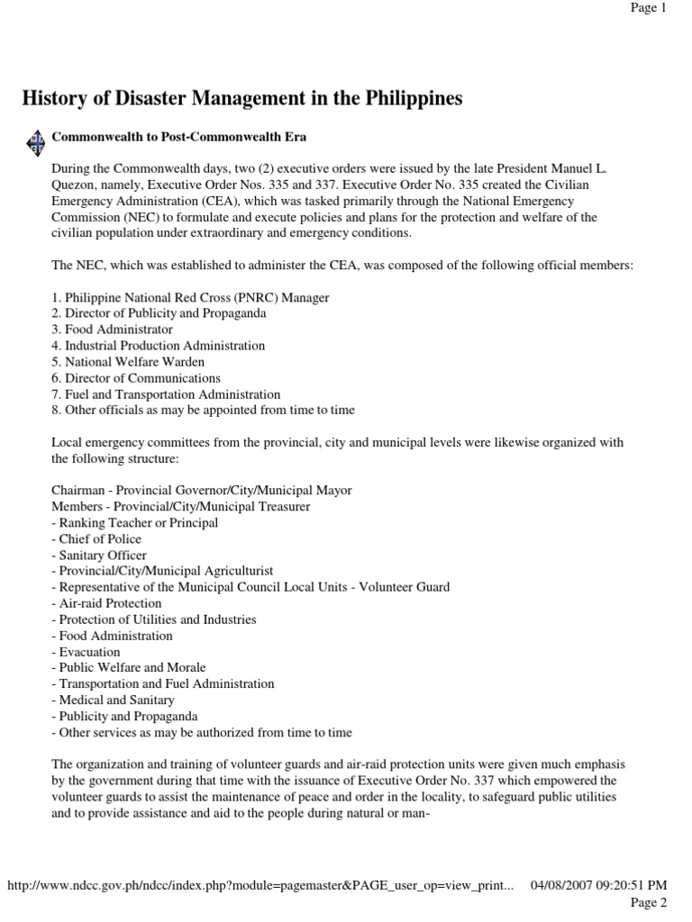 Philippine Disaster Management History | PDF | Civil Defense ...