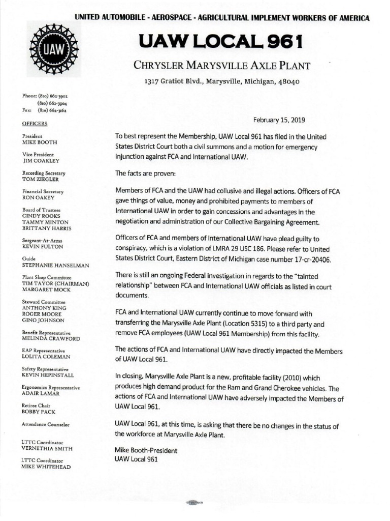 Uaw Local 961 | PDF