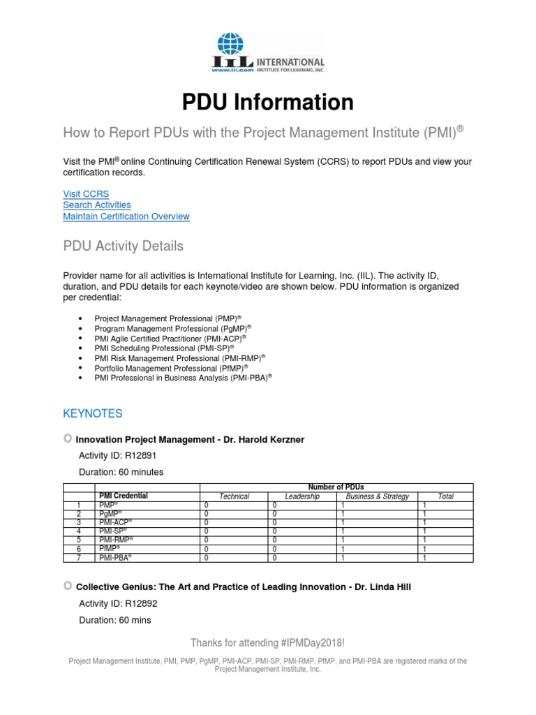 IPM Day 2018 PDU Information | PDF | Project Management Professional ...