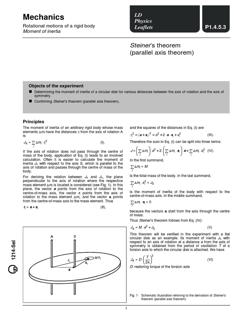 Teorema de Steiner | PDF | Rotation Around A Fixed Axis | Torque