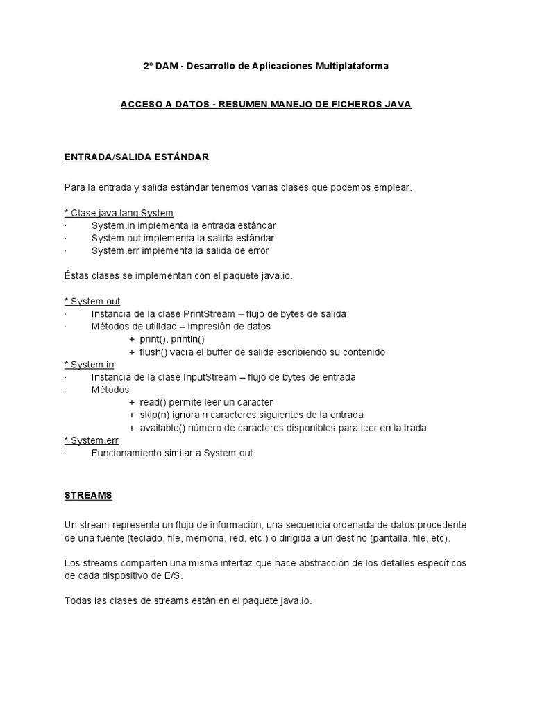1 - Resumen Manejo de Ficheros Java PDF | PDF | Archivo de computadora ... 1 - Resumen Manejo de Ficheros Java PDF | PDF | Archivo de computadora ...