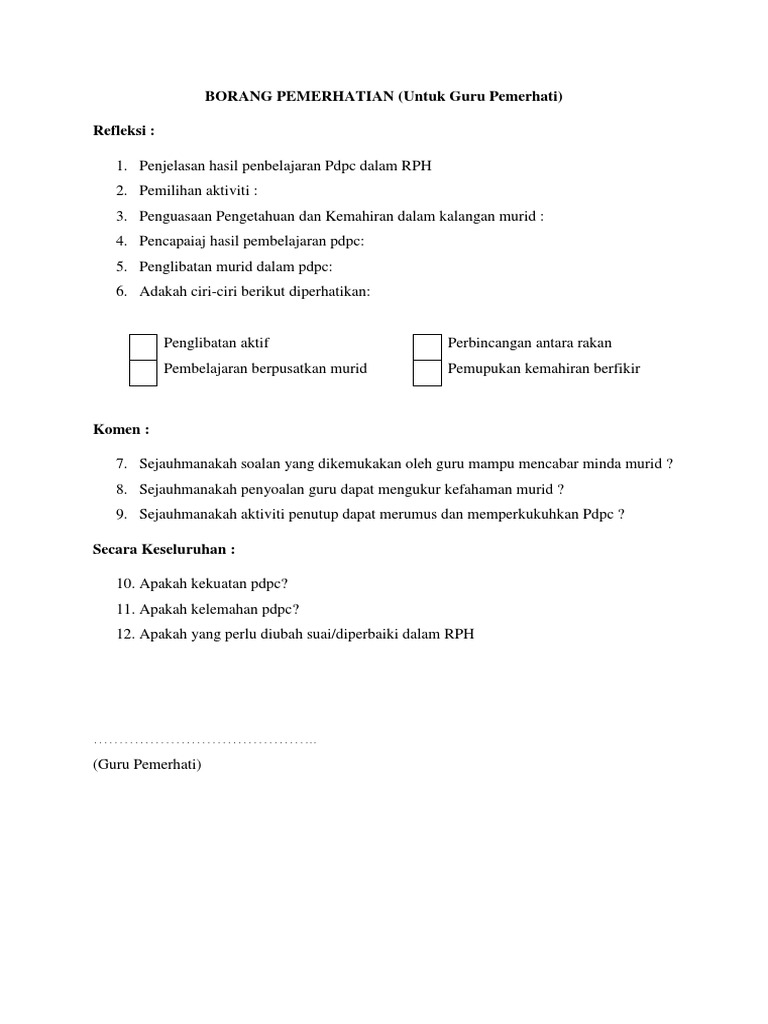 Borang Pemerhatian Lesson Study | PDF