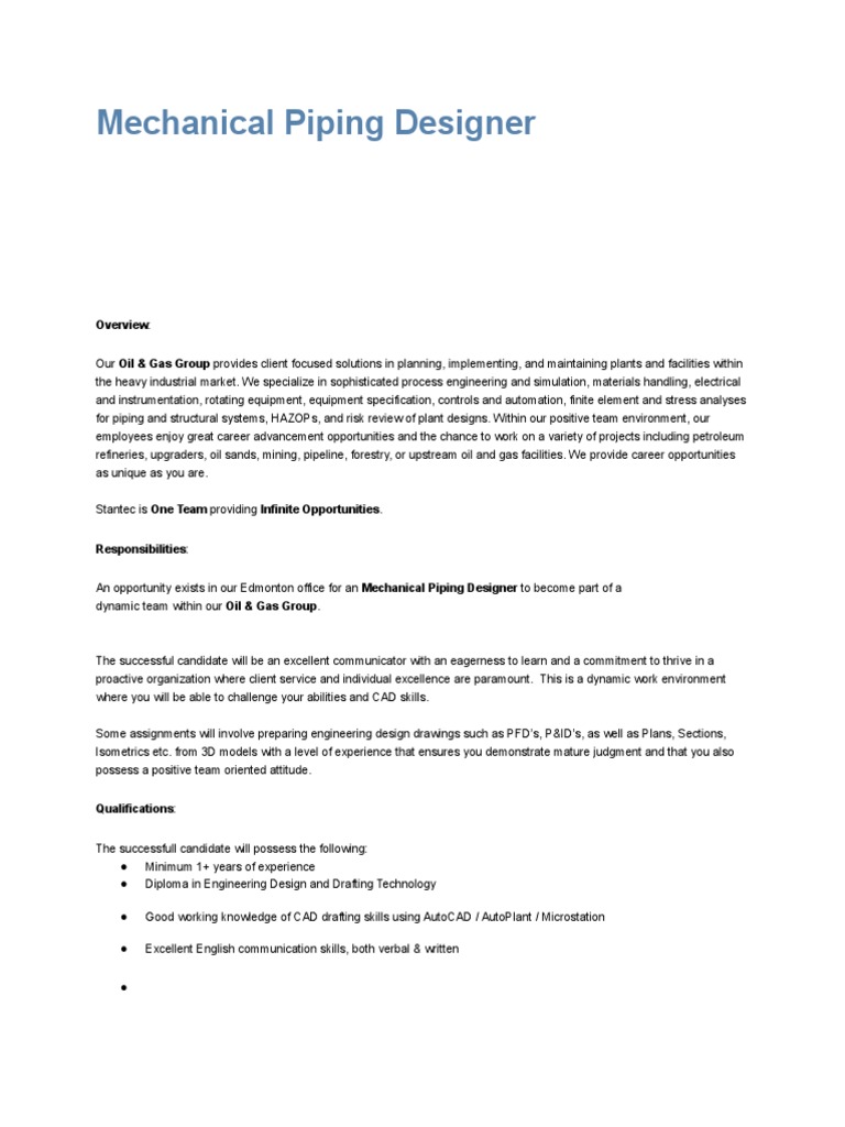Mechanical Piping Designer: Overview | PDF