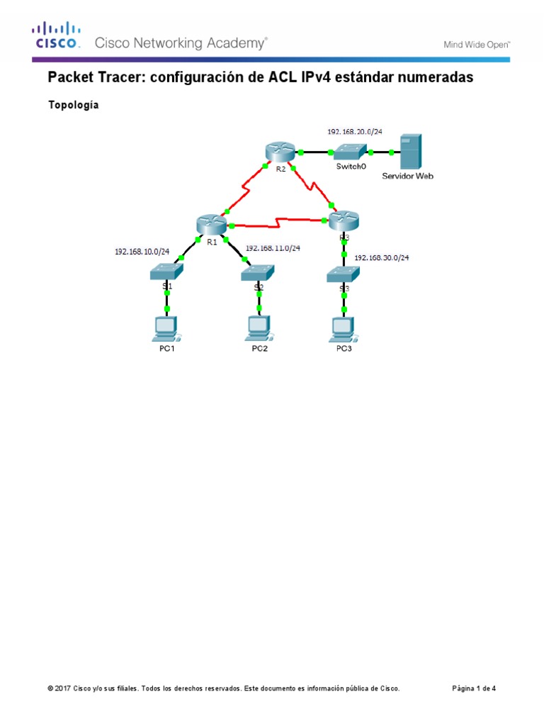 7.2.1.6 Packet Tracer Configuring Numbered Standard IPv4 ACLs Instructions | Descargar gratis ...
