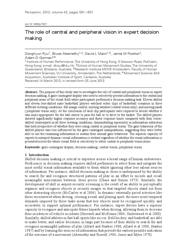The Role of Central and Peripheral Vision in Expert Decision Making ...