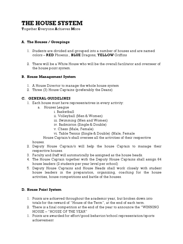 The House System: Together Everyone Achieves More | PDF | Sports | Leisure