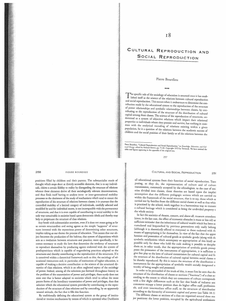 Bourdieu on Cultural and Social Reproduction | PDF | Market (Economics)