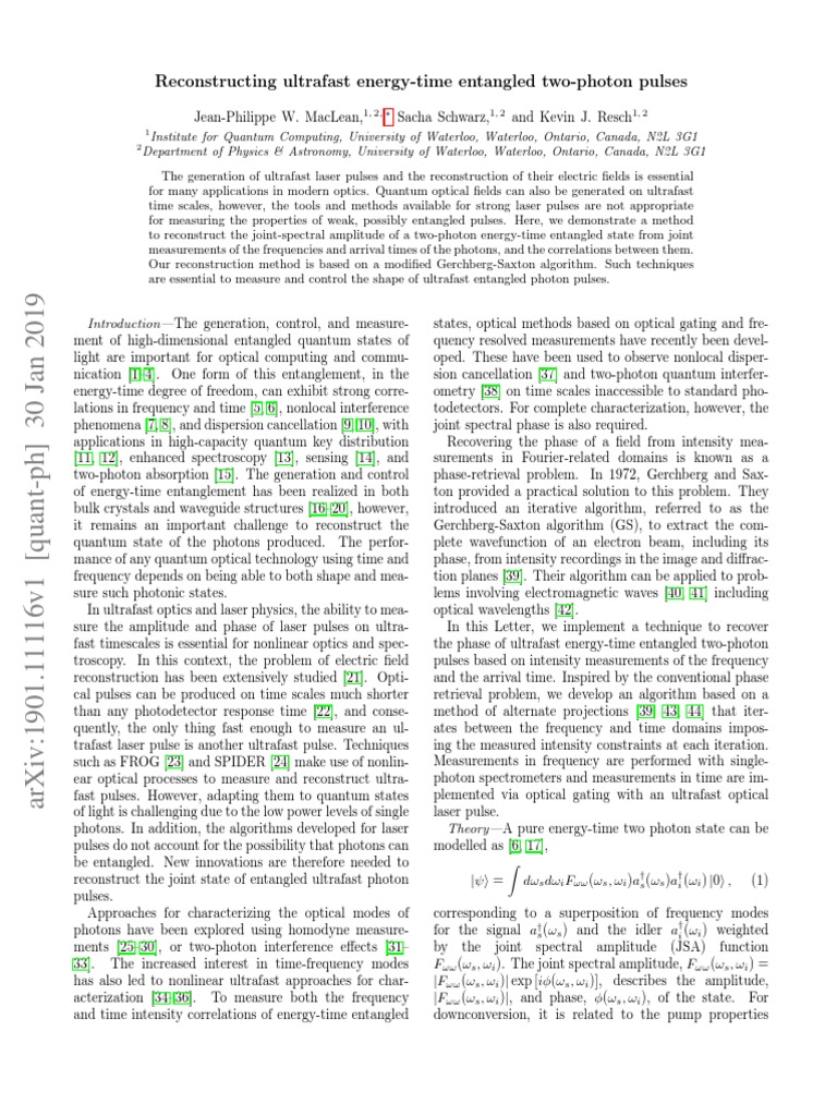 Reconstructing the Joint Spectral Amplitude of an Ultrafast Energy-Time Entangled Two-Photon ...