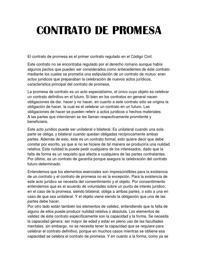 Formato De Contrato De Promesa De Compraventa