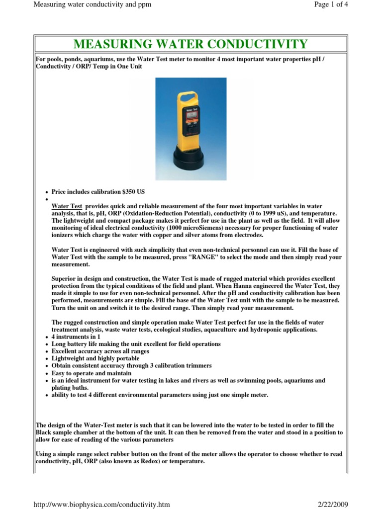 Liquid Conductivity | PDF | Parts Per Notation | Electrical Resistivity ...