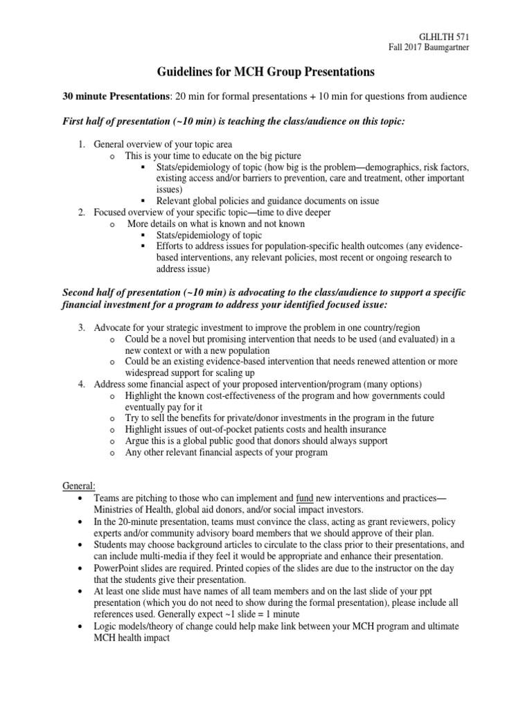 Guidelines For MCH Group Presentations | PDF | Evidence Based Medicine ...