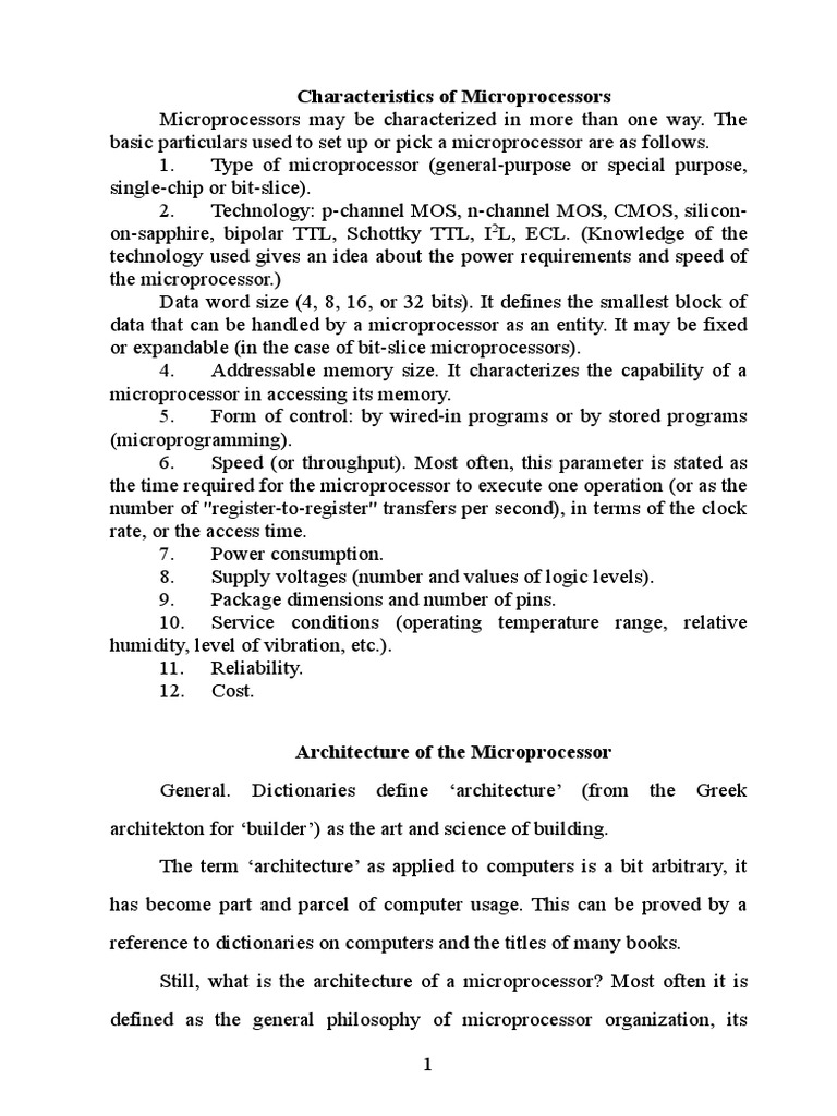 Characteristics of Microprocessors | PDF | Central Processing Unit | Computer Data Storage
