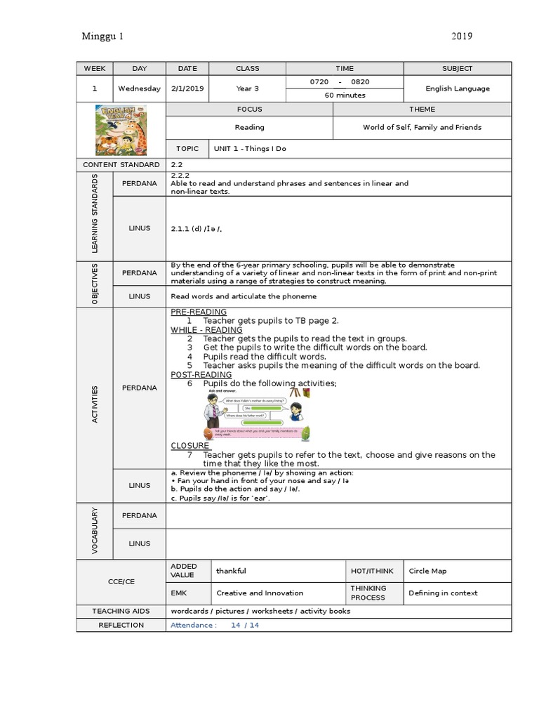 Contoh RPH | PDF | Reading (Process) | English Language