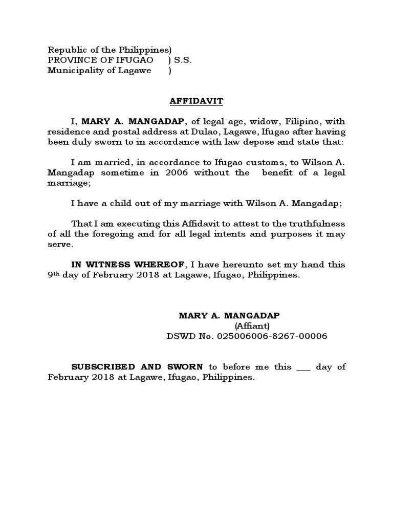 Affidavit of Non-Marriage