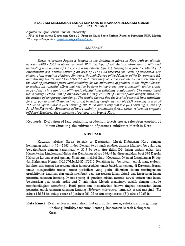 Jurnal Evaluasi Kesesuaian Lahan Kentang | PDF | Horticulture And ...