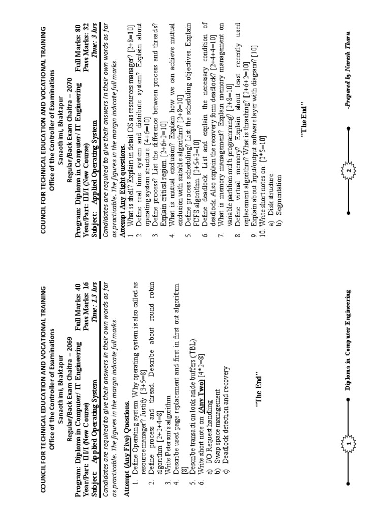Operating System Exam Questions Overview | PDF | Scheduling (Computing ...