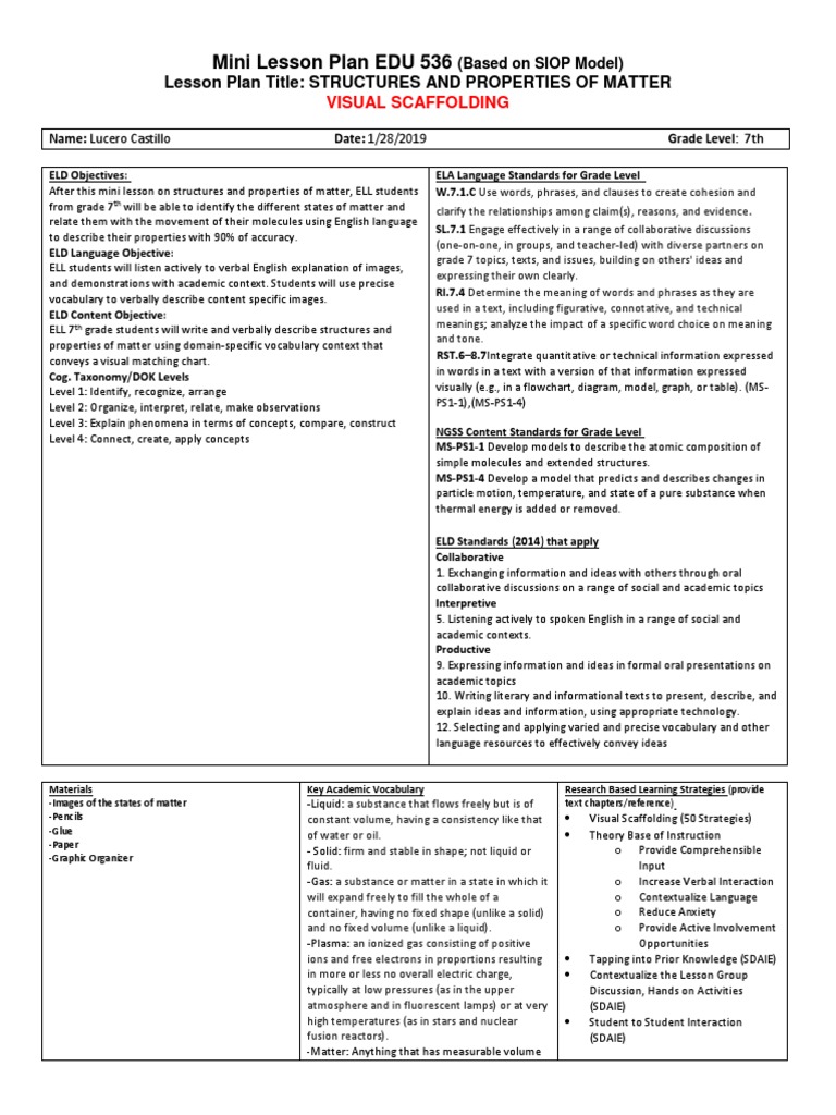7th Grade Matter Properties Lesson Plan | PDF | Reading Comprehension ...