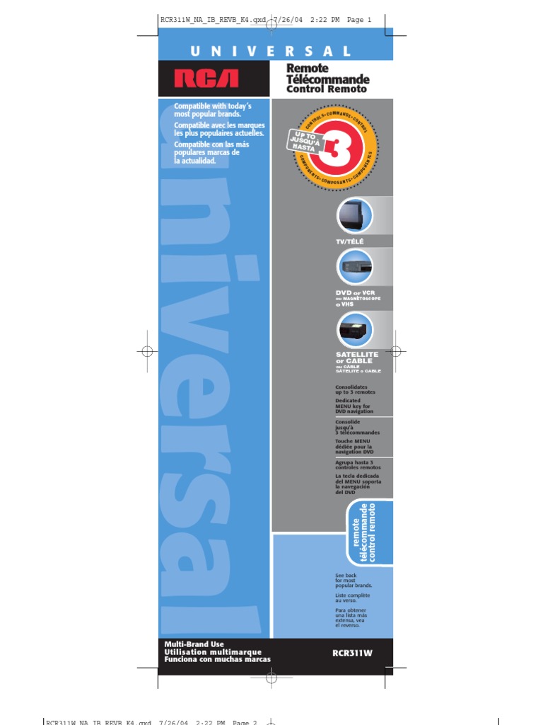 Manual RCA RCR311W - Control Remoto Universal | PDF | Backlight | Menu ...