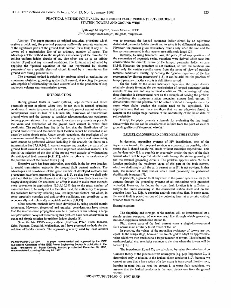 Practical Method FR Evaluating Ground Fault Current Distribution in Station, Towers and Ground ...