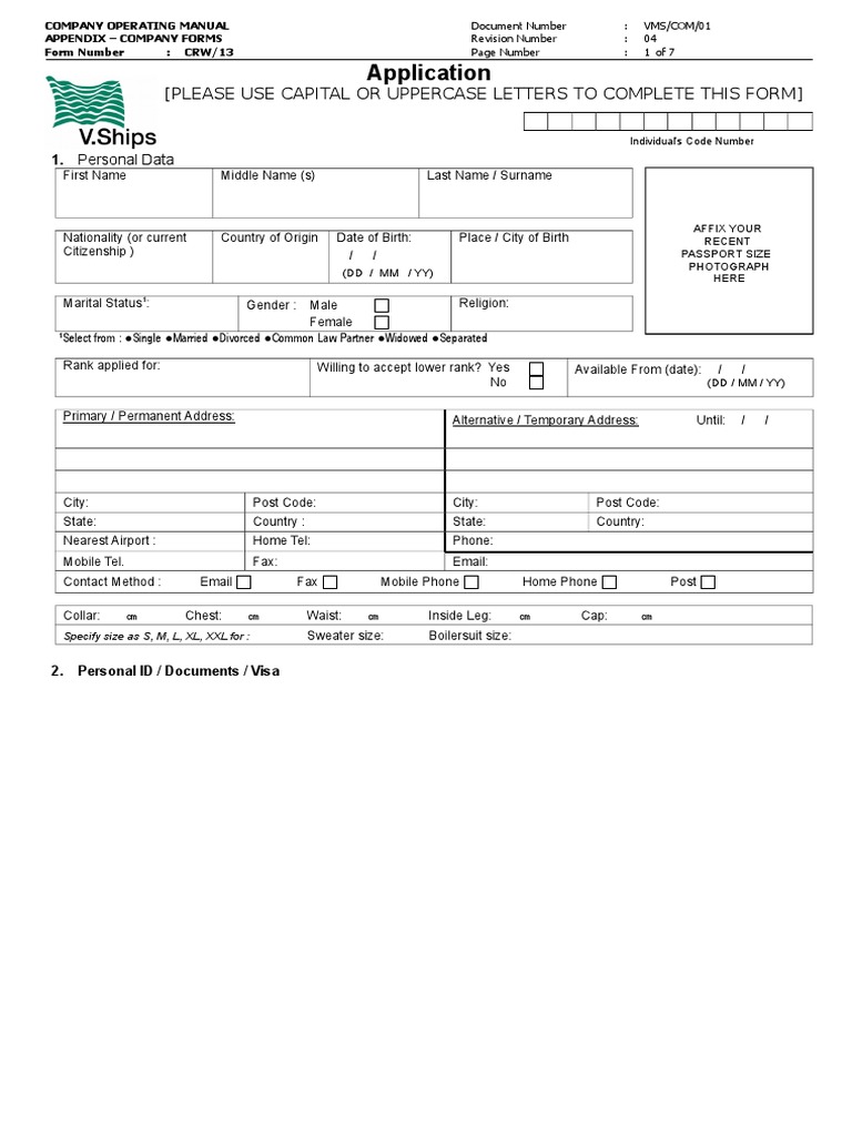 V Ships CV - July 09 | PDF | Oil Tanker | Identity Document