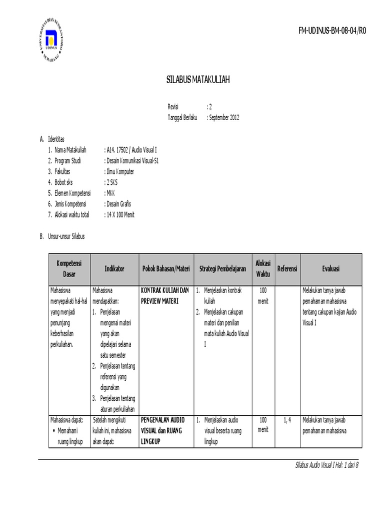 Silabus - Audio Visual I | PDF