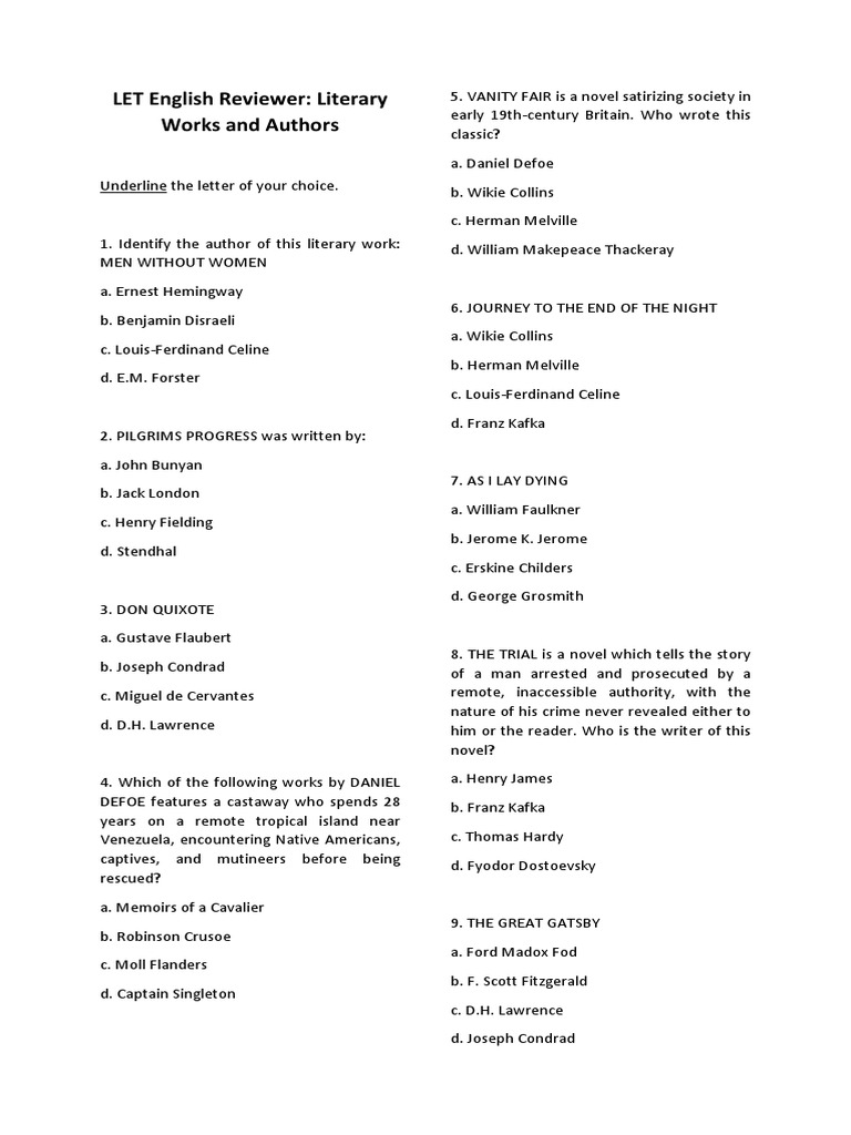 LET English Reviewer Literature March 10 | PDF | Ulysses (Novel) | Novels