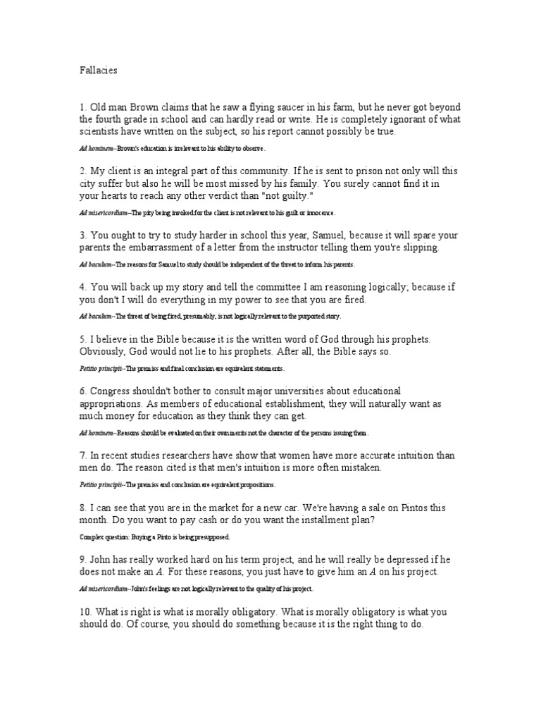Fallacies Examples | Fallacy | Reason