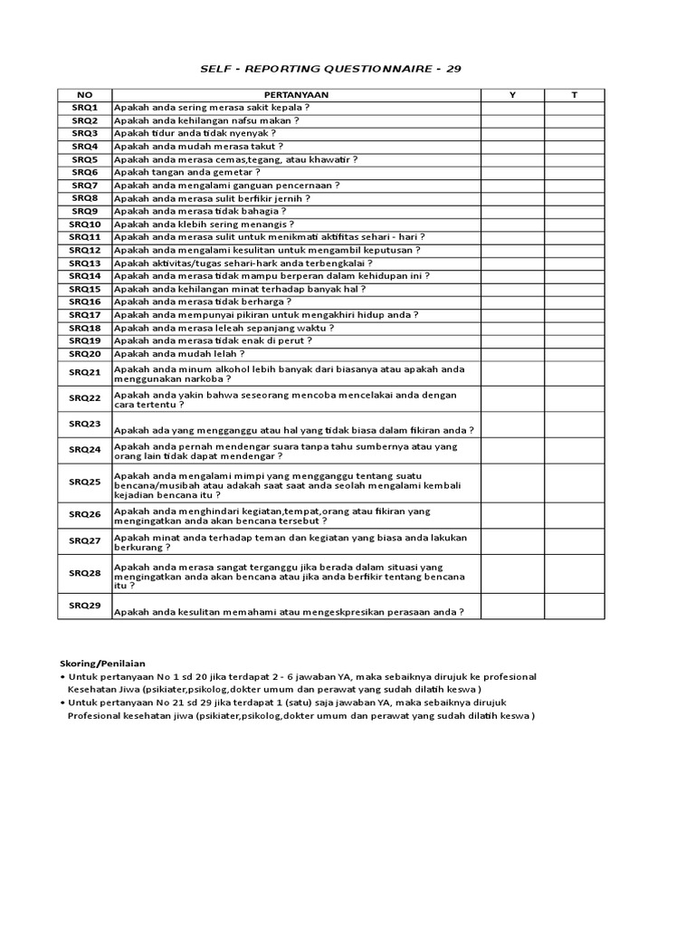 Kuesioner Kesehatan Mental SRQ-29 | PDF