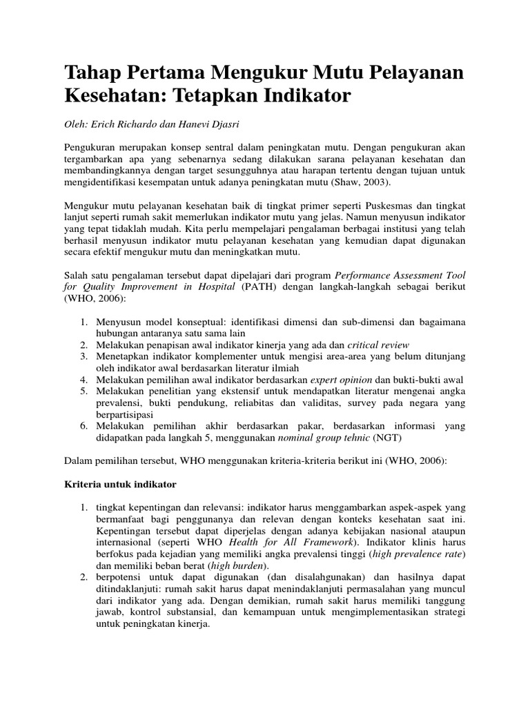 Tahap Pertama Mengukur Mutu Pelayanan Kesehatan | PDF | Karier & Perkembangan | Bisnis
