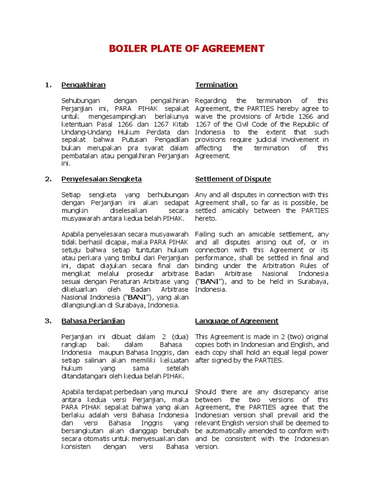 Boiler Plate of Agreement | PDF