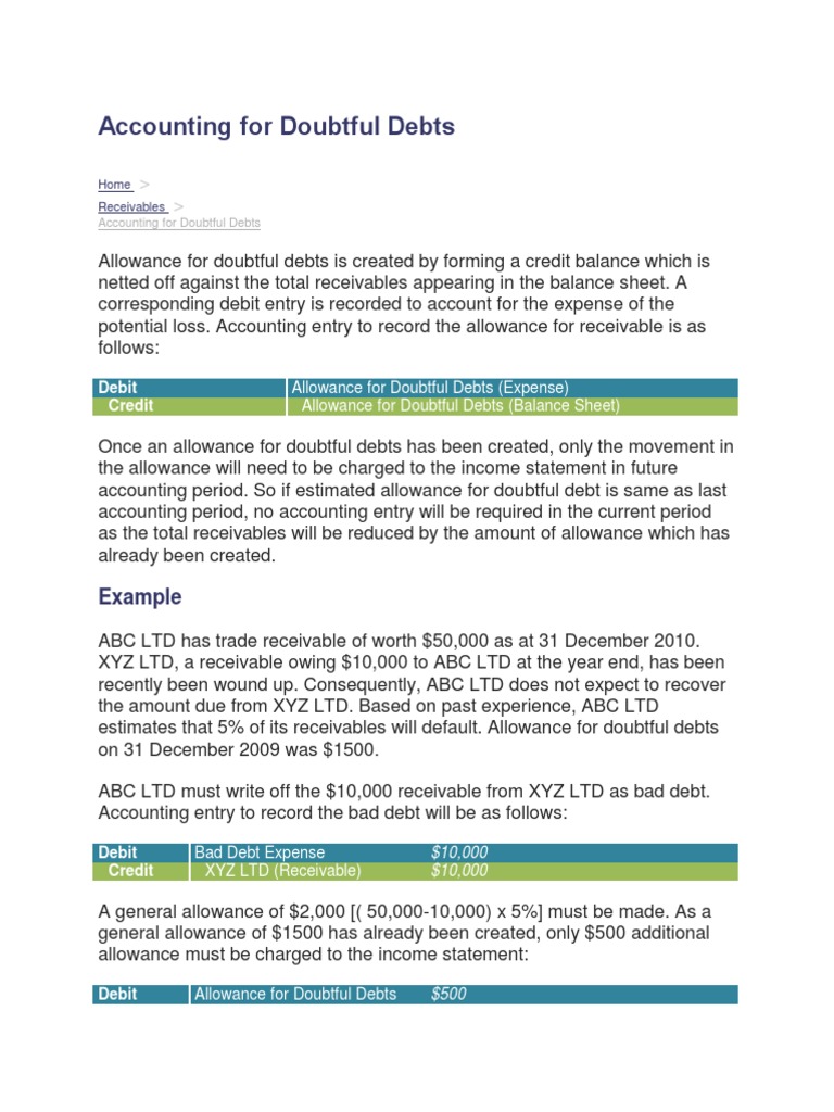 Accounting For Doubtful Debts | PDF | Bad Debt | Debits And Credits