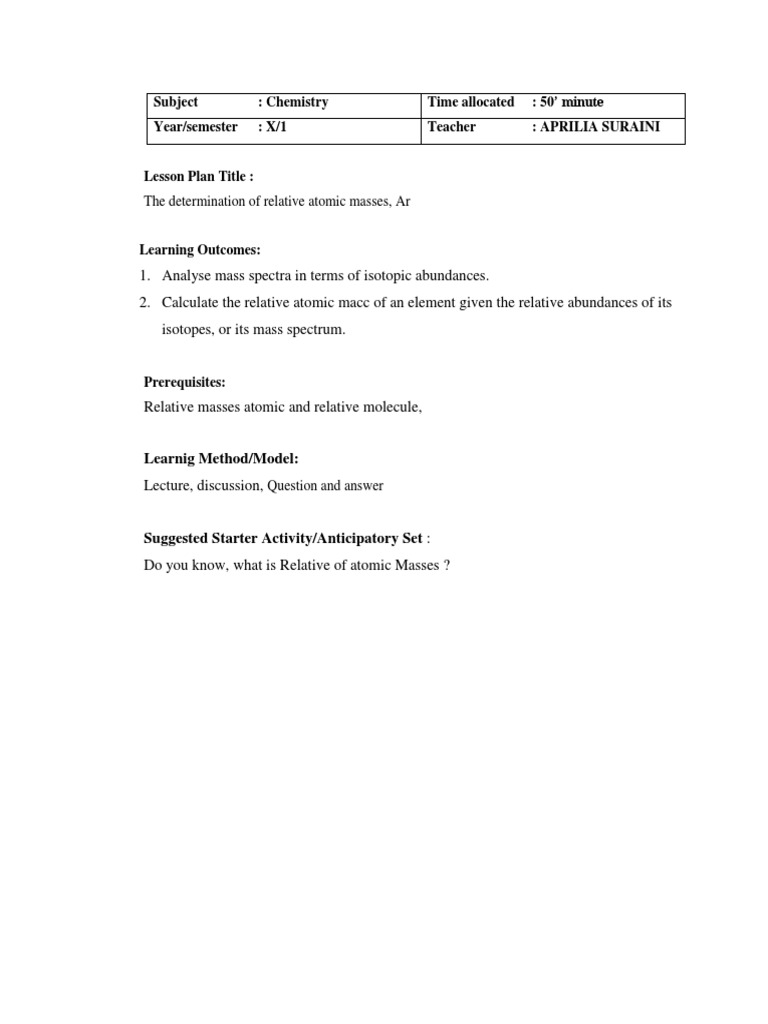 Lesson Plan April | PDF | Chemical Elements | Isotope