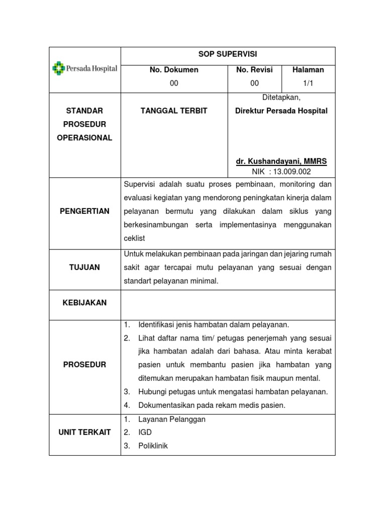 Sop Supervisi | PDF