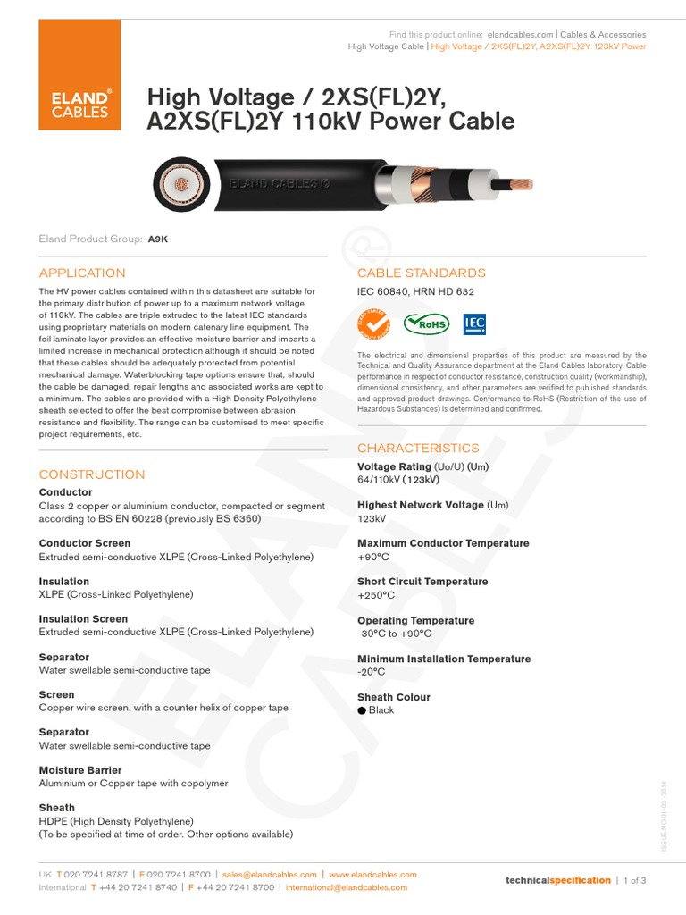 High Voltage 2xs FL 2y A2xs FL 2y 123kv Power Cable | PDF | Electrical ...