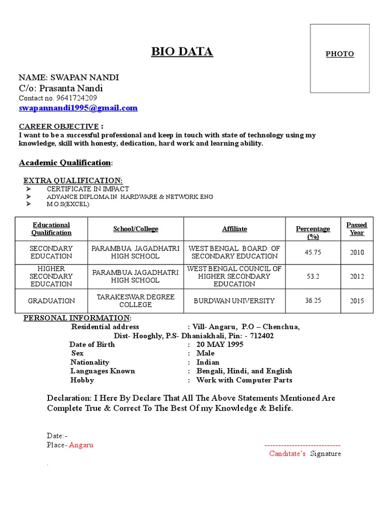 Swapan Nandi Resume Other Jobs (SIMPLE) | PDF | Educational Stages ...